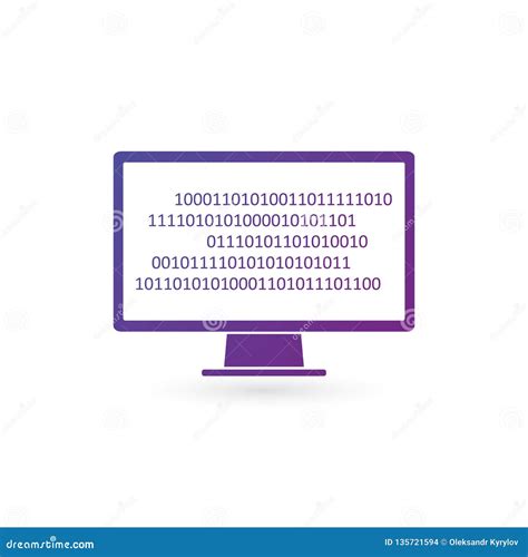Binary Code On Computer Monitor Icon High Technologies Programming