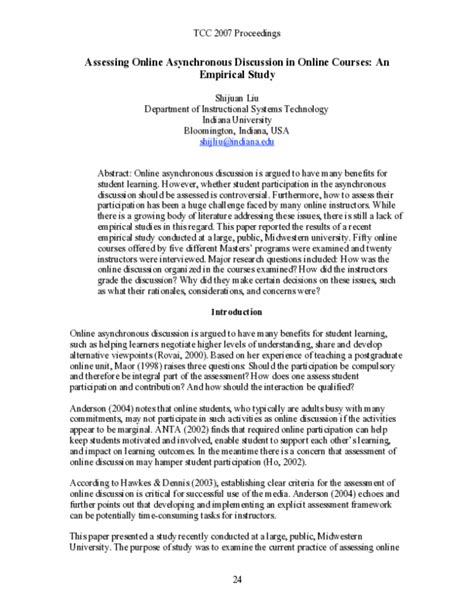 Pdf Assessing Online Asynchronous Discussion In Online Courses An