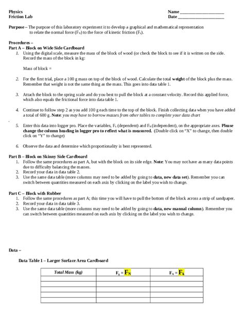 Lab Friction Virtual FRICTION LAB Name Date Period Doc Template PdfFiller