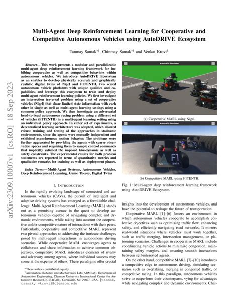 Multi Agent Deep Reinforcement Learning For Cooperative And Competitive Autonomous Vehicles