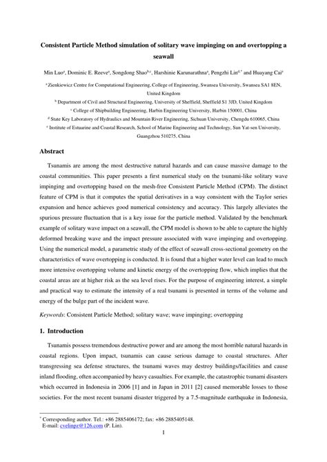Pdf Consistent Particle Method Simulation Of Solitary Wave Impinging On And Overtopping A Seawall