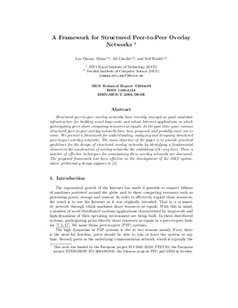 Pdf A Framework For Structured Peer To Peer Overlay Networks Seif Haridi
