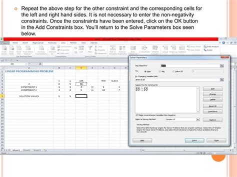 Solution Of A Simplex Problem Using Excel Pptx