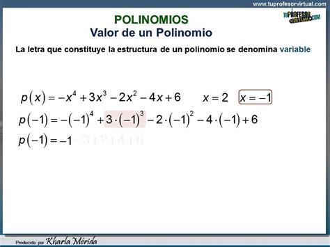 Polinomios Valor De Un Polinomio Sustitución De La Variable Youtube