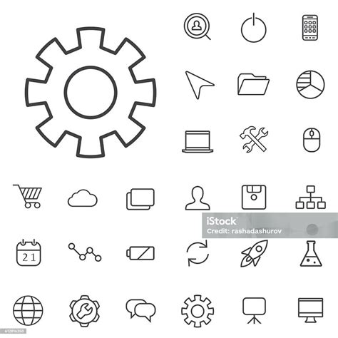 Development Outline Thin Flat Digital Icon Set Stock Illustration