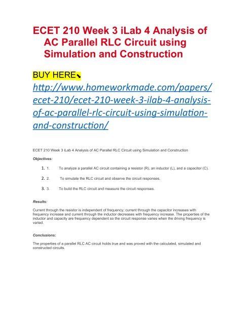 Analysis Of Ac Parallel Rlc Circuit Using Simulation And Construction Circuit Diagram