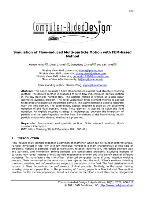 Pdf Simulation Of Flow Induced Multi Particle Motion With Fem Based