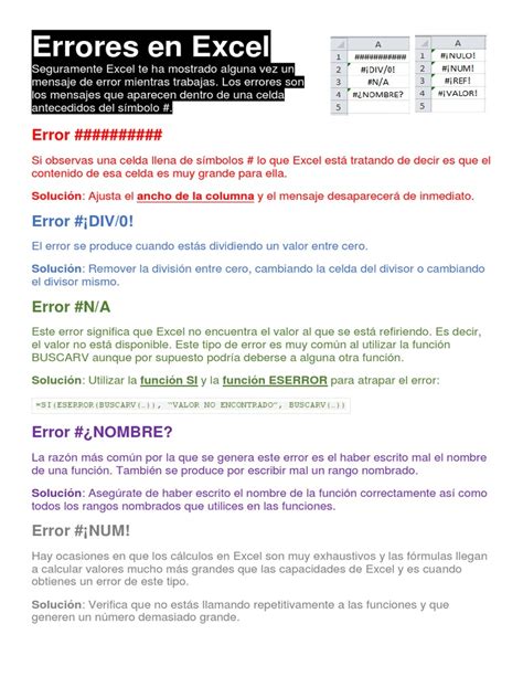 Errores En Excel Pdf Microsoft Excel Informática