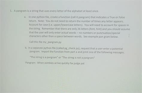 Solved 1 A Pangram Is A String That Uses Every Letter Of