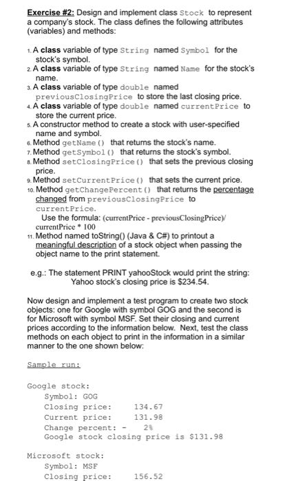 Solved Exercise 2 Design And Implement Class Stock To