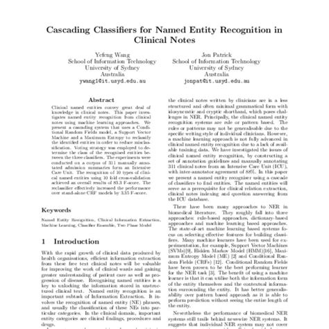 Cascading Classifiers For Named Entity Recognition In Clinical Notes