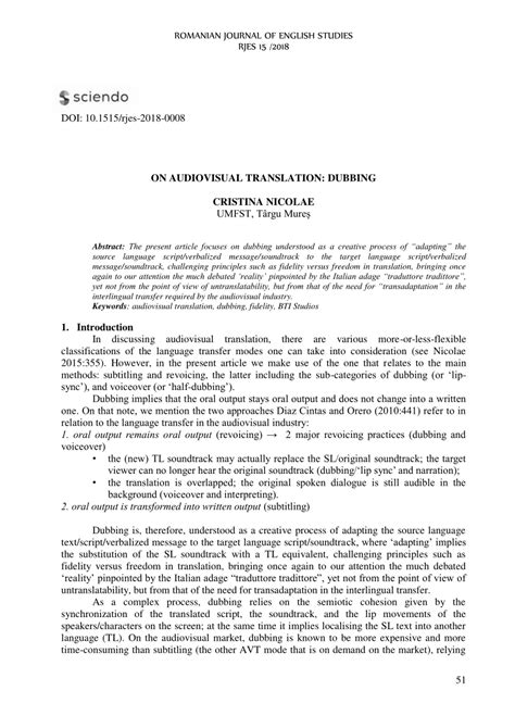 Pdf On Audiovisual Translation Dubbing