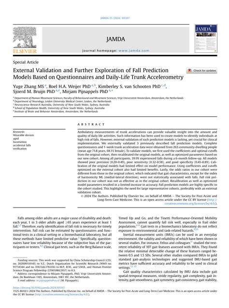 Pdf External Validation And Further Exploration Of Fall Prediction