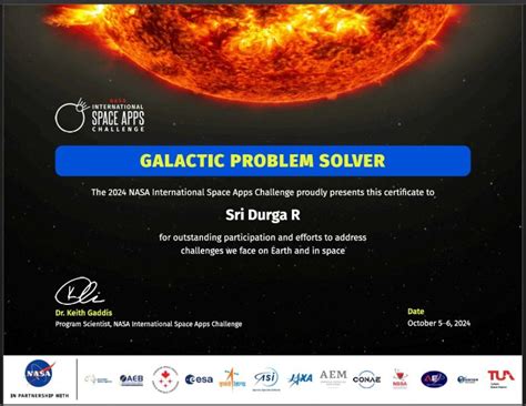 Sri Durga On Linkedin Nasaspaceclub Hackathon Participationcertificate Spaceexploration