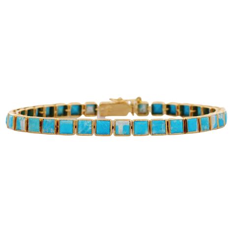 Diamond And Turquoise Bracelet In 18k Yellow Gold C1960 At 1stdibs