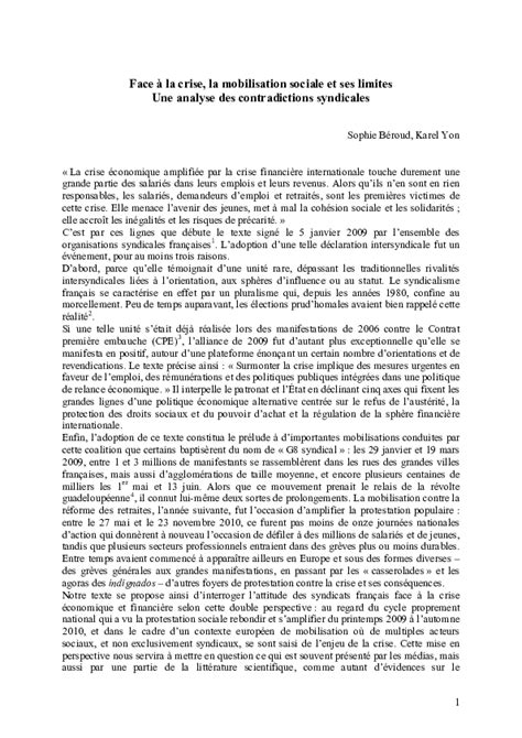 Face à La Crise La Mobilisation Sociale Et Ses Limites Une Analyse
