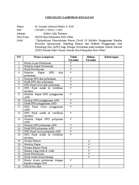 Contoh Checklist Output Pdf