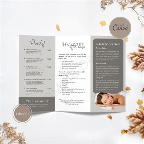 Massage Trifold Brochure I Massage Therapist Brochure Printable