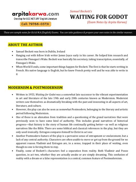 Sample Notes Pdf Waiting For Godot Pdf