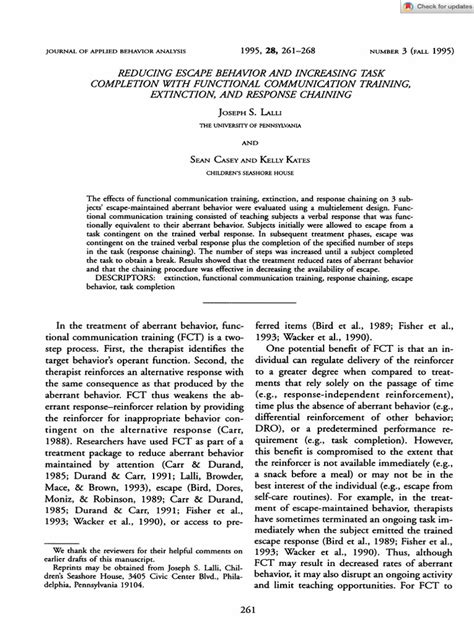 J Of App Behav Analysis Fall 1995 Lalli Reducing Escape Behavior