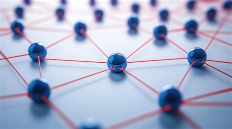 Abstract Network With Blue Nodes And Red Connections Represents Data Flow And Communication In A