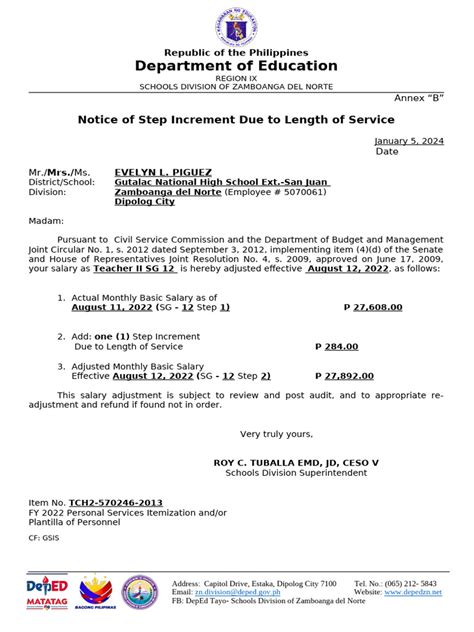 Salary Adjustment Notice For Teacher Ii Pdf