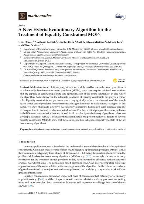 Pdf A New Hybrid Evolutionary Algorithm For The Treatment Of Equality