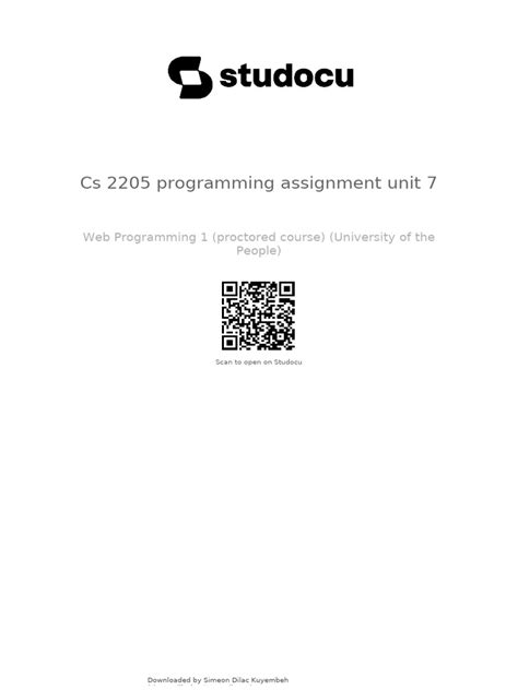 Cs 2205 Programming Assignment Unit 7 Pdf
