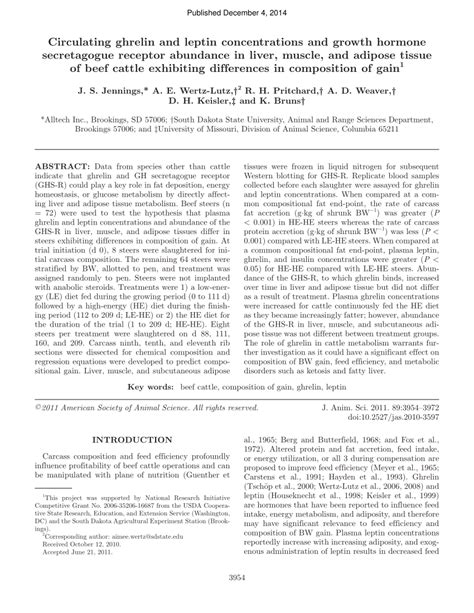 Pdf Circulating Ghrelin And Leptin Concentrations And Growth Hormone