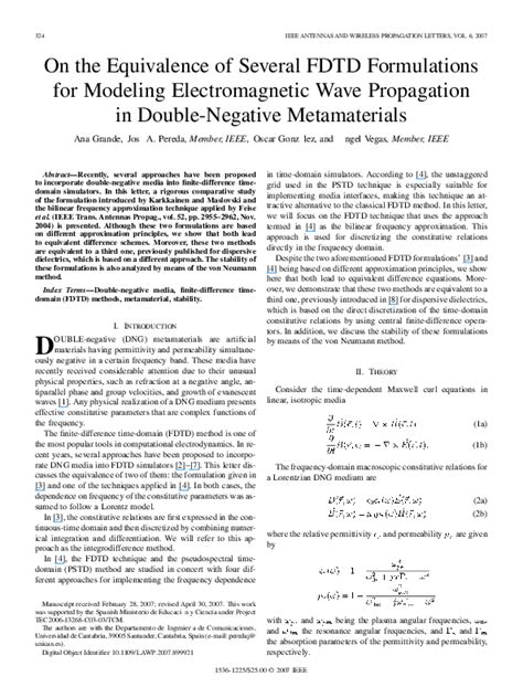 Pdf On The Equivalence Of Several Fdtd Formulations For Modeling Electromagnetic Wave
