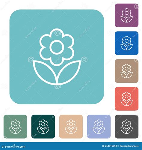 Single Flower Outline Rounded Square Flat Icons Stock Vector Illustration Of Plant Cultivate