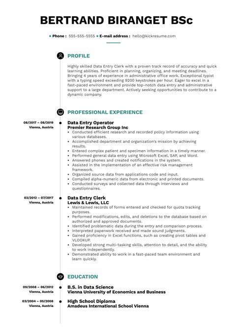Data Entry Operator Resume Sample Kickresume