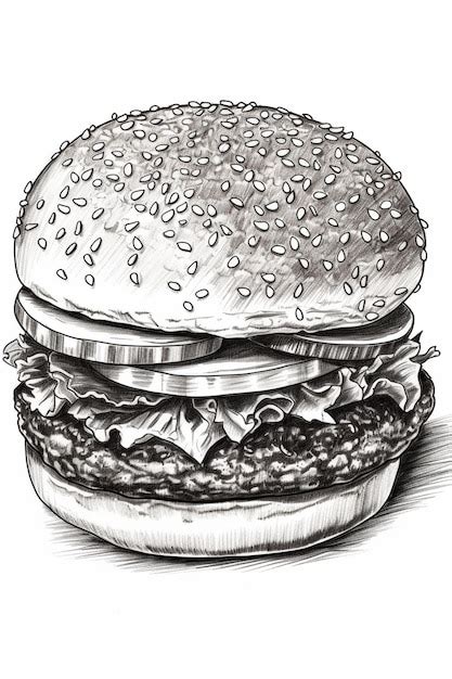 Premium Photo A Drawing Of A Hamburger With A Bun And Lettuce On It Generative Ai