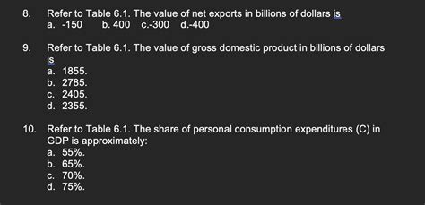 solved 8 refer to table 6 1 the value of net exports in