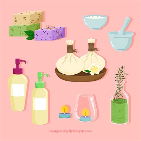 Free Vector Set Of Spa Elements With Aromatic Products