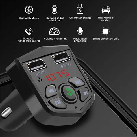 블루투스 5 0 핸즈프리 자동차 키트 Fm 송신기 3 1a 퀵 듀얼 Usb 충전기 Lcd 디지털 전압계 티몬