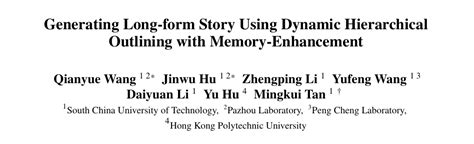 논문 리뷰 Generating Long Form Story Using Dynamic Hierarchical Outlining With Memory Enhancement