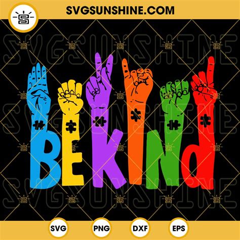 Be Kind Sign Language Svg Puzzle Rainbow Svg Autism Awareness Month