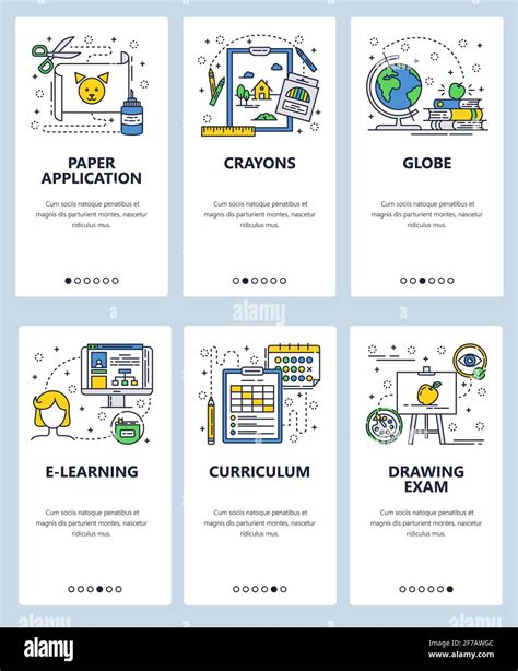 Vector Web Site Linear Art Onboarding Screens Template Art School And