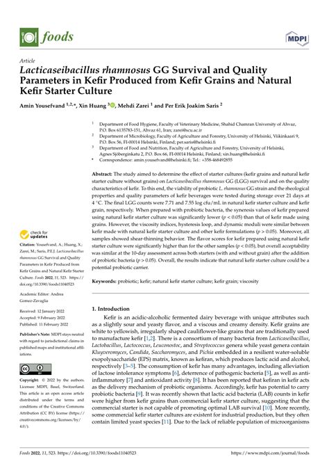 PDF Lacticaseibacillus Rhamnosus GG Survival And Quality Parameters In Kefir Produced From