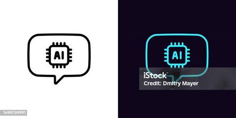 편집 가능한 획이 있는 Ai 메시지 아이콘의 윤곽을 그립니다 Ai 칩 기호 챗봇 상호 작용이 있는 버블 메시지 Ai 알고리즘과의 채팅 가상 스마트 봇을 통한 메신저 및 Ai