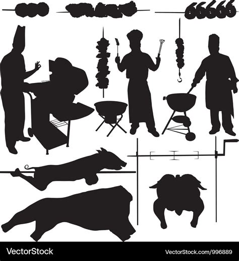 Bbq Barbecue Related Items Silhouettes Royalty Free Vector