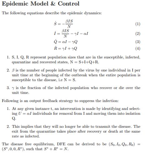 Solved Epidemic Model And Control The Following Equations