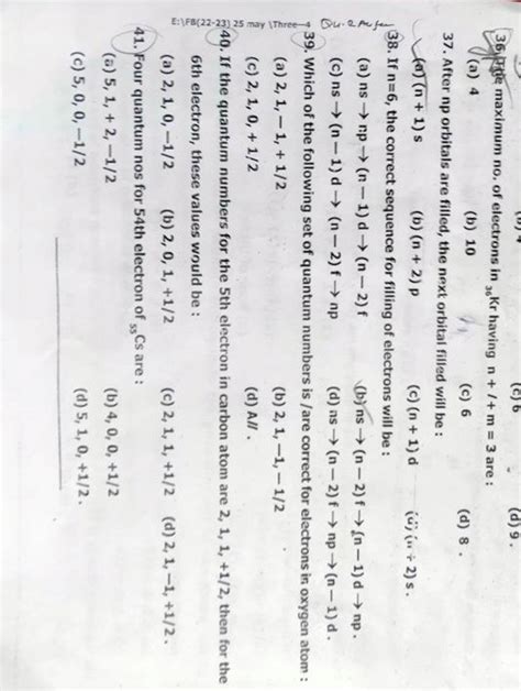 If The Quantum Numbers For The 5 Th Electron In Carbon Atom Are 2 1 1 1