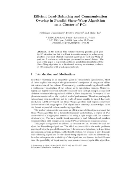 Pdf Efficient Load Balancing And Communication Overlap In Parallel Shear Warp Algorithm On A