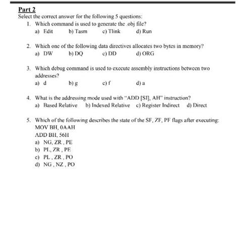 Solved Select The Correct Answer For The Following 5