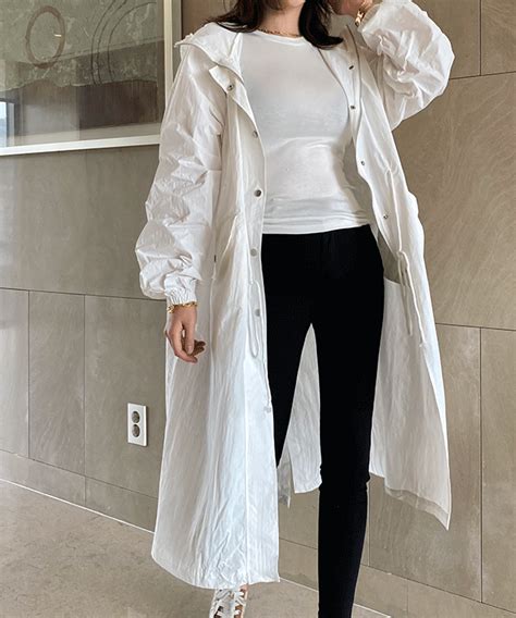 주문폭주 바스락 후드 가을 롱 바람막이 야상 점퍼화이트블랙 에이블리