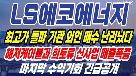 Ls에코에너지 Ls에코이너지주가 최고가 돌파 기관 외인 매수로 주가 난리났다 희토류와 해저케이블 초대박 최고가 돌파