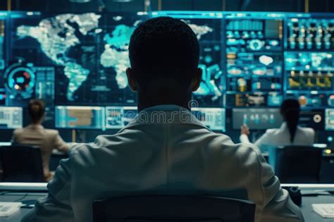 Global Network Monitoring In A High Tech Control Room Stock Illustration Illustration Of