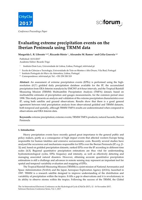 Pdf Evaluating Extreme Precipitation Events On The Iberian Peninsula Using Trmm Data